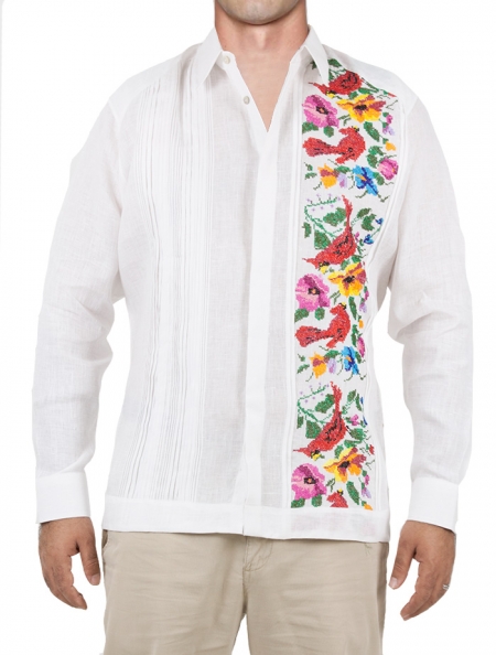 Hand Made Mexican Guayabera with Cross Stitch Embroidery