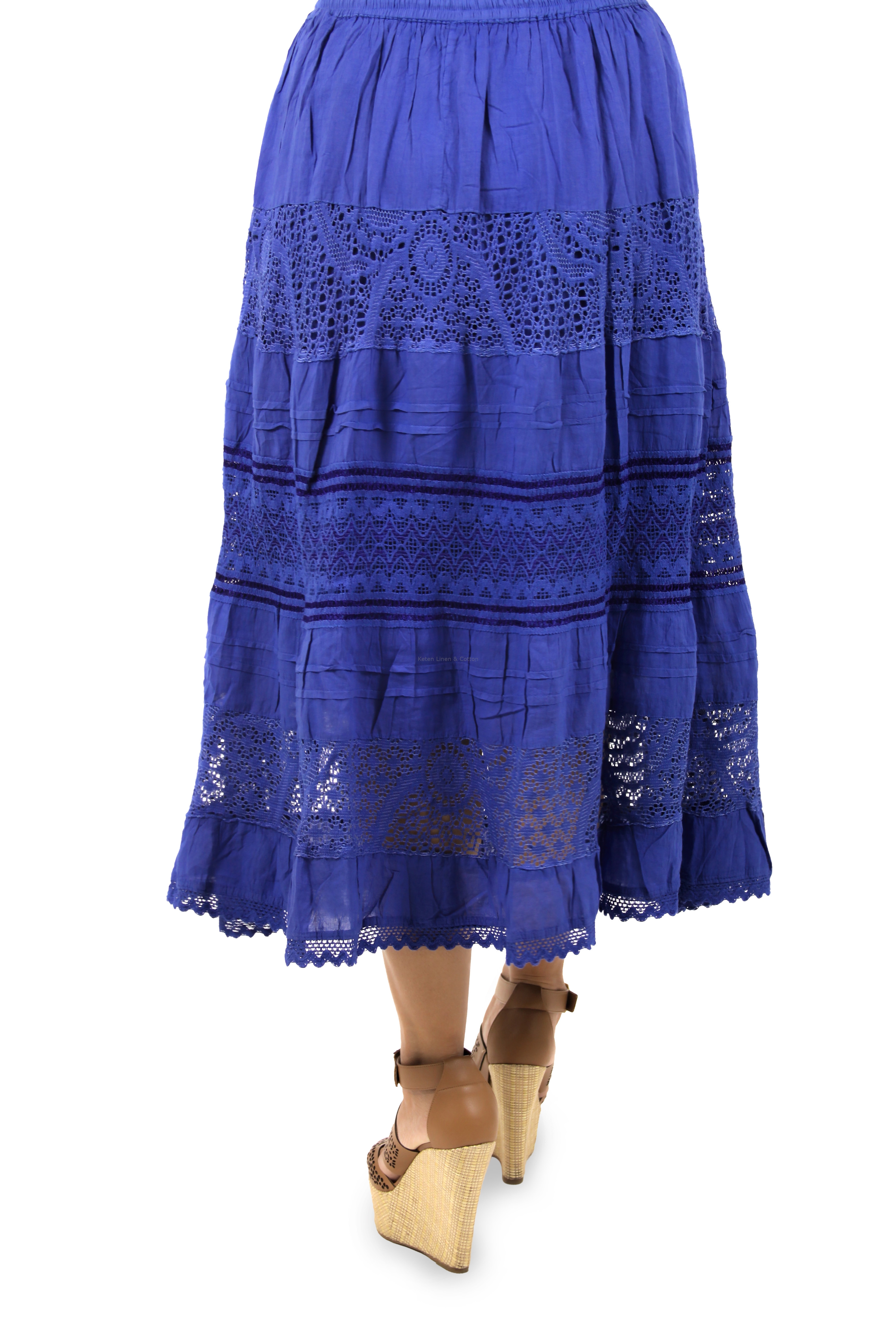 Falda Azul de Algodón Larga